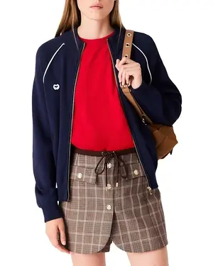Maje Contrast Trim Zippered Cardigan - Navy