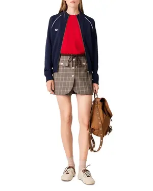 Maje Contrast Trim Zippered Cardigan