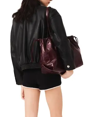 Maje Leather Funnel Neck Jacket