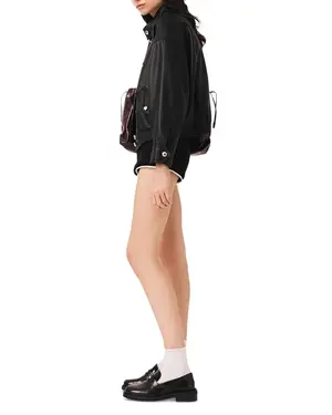 Maje Leather Funnel Neck Jacket