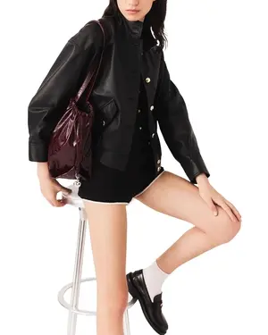 Maje Leather Funnel Neck Jacket