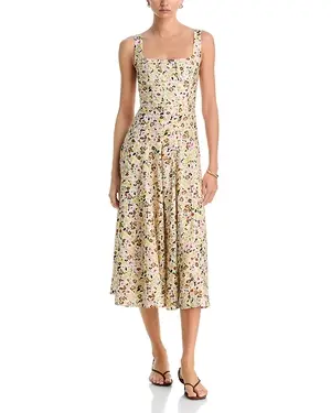 Aqua Floral Midi Dress Exclusive - Yellow Multi