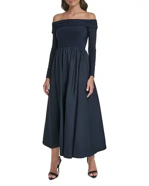 Eliza J Off The Shoulder Twofer Midi Dress - Navy