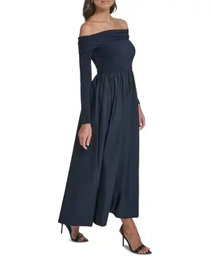 Eliza J Off-the-shoulder Gathered Midi Dress