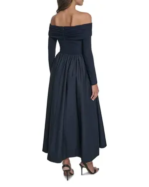 Eliza J Off-the-shoulder Gathered Midi Dress
