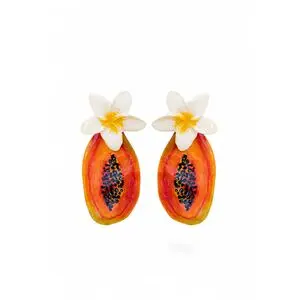 SUNSET MAGIC STUDIO Papaya Island Fruit & Flower Statement Earrings - Yellow