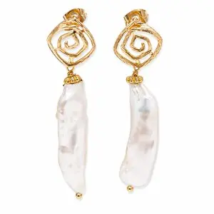 Way To Chic Elongated Baroque Pearl And Gold-plated Stud Earrings