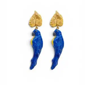 SUNSET MAGIC STUDIO Mares Parrot & Leaf Dangle Earrings - Blue