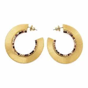 RARE MATTERS JEWELRY Brushed Metal Hoop Statement Earrings With Color Rhinestones - Gold