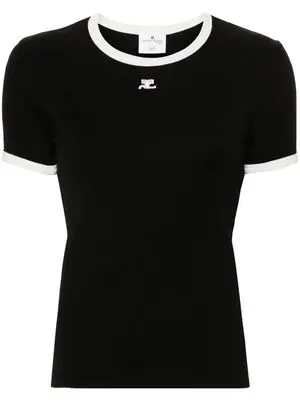 COURREGES Cotton T-shirt With Contrast Trim - Black