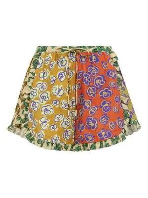ALEMAIS ALEMAIS Curved Hem Mini Shorts With Drawstring Waist And Contrast Ruffle