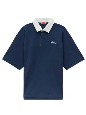 Kenzo Mini Embroidered Logo Cotton Polo Shirt For - Blu