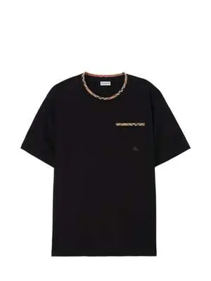 Burberry Cotton Logo T-shirt With Checkered Trim And Chest Pocket - Black