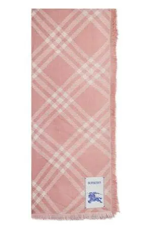 Burberry Silk & Wool Scarf With White Plaid Pattern, 200 X 65 Cm - Pink