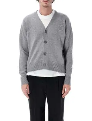 AMI Paris V-neck Wool-cashmere Cardigan - Grigio