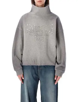 Acne Studios Brushed Cotton Fleece Funnel Neck Sweatshirt With Balloon Hem And Logo