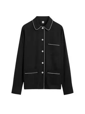 TOTEME Silk Pajama Top With Mother-of-pearl Buttons And Chest Pocket - Black