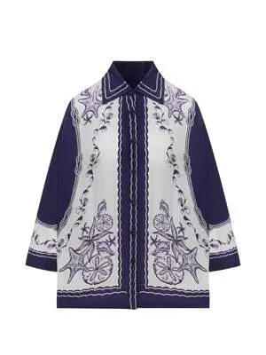 Farm Rio All-over Print Button-up Shirt With Wide Sleeves - Bianco