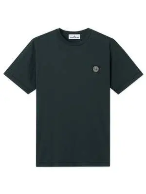 Stone Island Slim-fit Cotton Crewneck T-shirt With Ribbed Neckline & Compass Patch - Verde