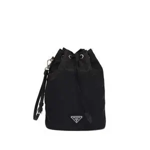 Prada Drawstring Bucket Bag With Detachable Wristlet - Black