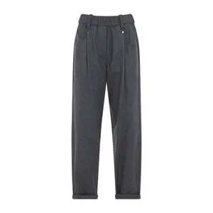 Brunello Cucinelli Pull-on Tapered Wool-blend Flannel Pants - Gray