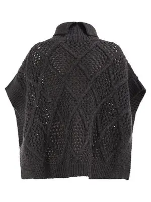Peserico Virgin Wool Openwork Knit Roll-neck Poncho