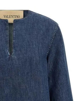Valentino Garavani Denim Dress With Vgold Pockets - Blue