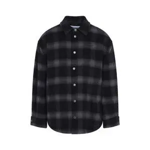 Off-White Lbl Flannel Wool Padded Overshirt Coat - Black