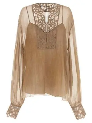 ERMANO SCERVINO Ermanno Scervino Floral Carving Blouse - Cream