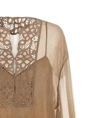ERMANO SCERVINO Silk Floral Carving Blouse