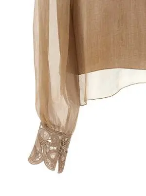 ERMANO SCERVINO Silk Floral Carving Blouse