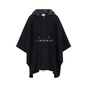 Moncler Wool Cape With Hooded Detail - Blue