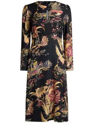 ETRO ETRO Crepe Midi Dress With Floral And Animal Motif