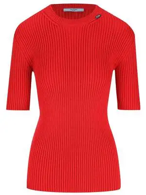 Prada Ribbed Wool Knit Top - Red