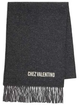 Valentino Garavani Wool Scarf With Vlogo Embroidery - Gray