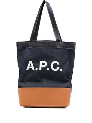 A.p.c. Axel Tote Bag In Japanese Denim And Leather - Brown