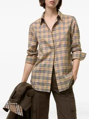 Burberry Classic Fit Check Cotton Shirt With Embroidered Equestrian Knight Design