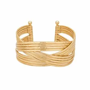 RARE MATTERS JEWELRY Hammered Braided Brass Wire Cuff Bracelet - Gold