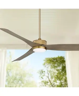 CASA VIEJA 60" Montage Soft Brass Led Damp Rated Fan With 36" Rod