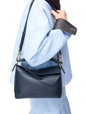 Loewe Small Puzzle Edge Bag In Grained Calfskin - Blue