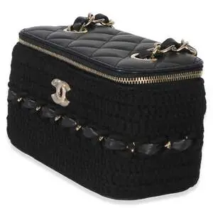 Chanel Quilted Lambskin Crochet Vanity Case With Chain