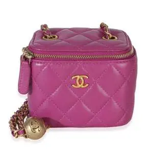 Chanel Dark Quilted Lambskin Vanity Case With Chain - Purple