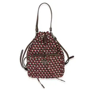 Prada Geometric Printed Tessuto Saffiano Bucket Bag - Multicolor