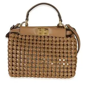 Fendi Woven Calfskin Peekaboo Iconic Satchel - Tan