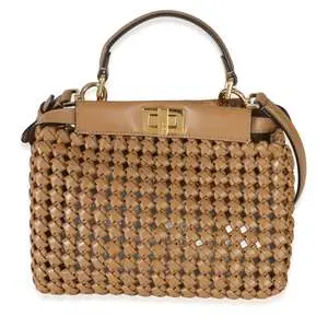 Fendi Woven Calfskin Peekaboo Iconic Satchel - Tan