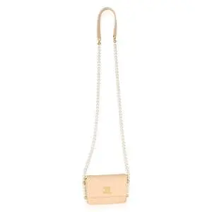 Chanel Quilted Calfskin Card Holder With Pearl Chain