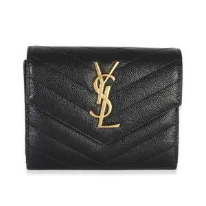 Saint Laurent Grain De Poudre Matelasse Compact Trifold Wallet - Black