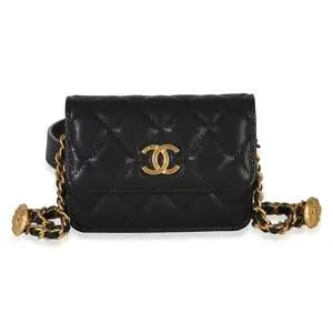 Chanel Quilted Caviar Twist Coin Purse With Chain - Black