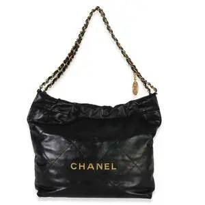 Chanel Quilted Shiny Calfskin 22 Hobo - Black