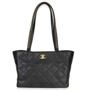 Chanel Quilted Calfskin Book Pocket Shopping Tote - Black
